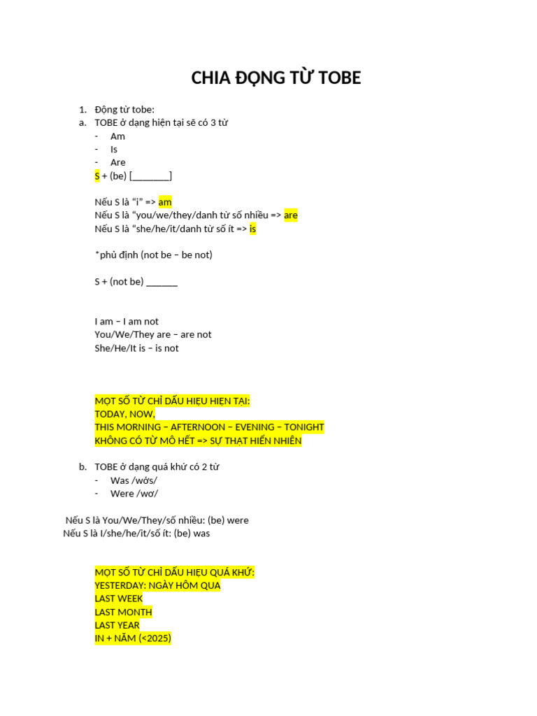 Chia Động Từ Tobe | PDF