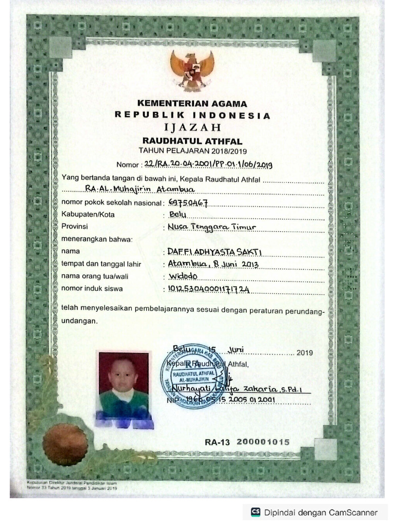 Foto Ijazah TK | PDF
