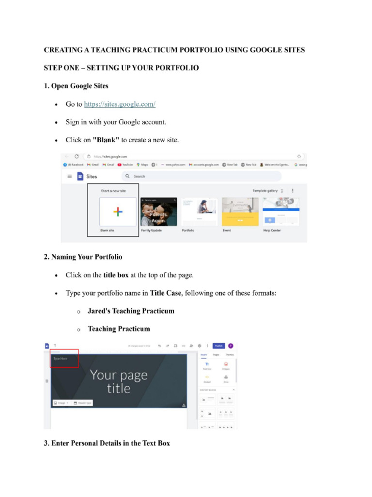 Creating A Teaching Practicum Portfolio Using Google Sites | PDF
