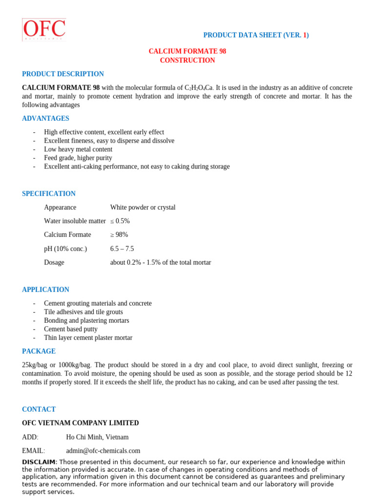 Calcium Formate 98 (OFC - PDS) | PDF