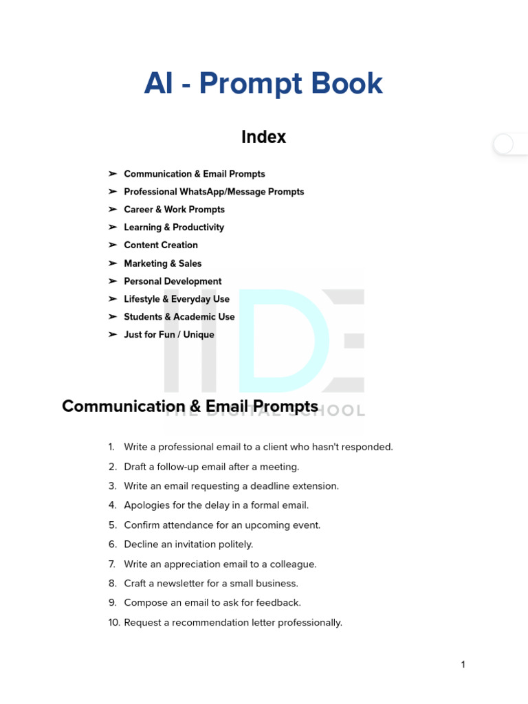 AI - Prompt Book: Index | PDF | Résumé