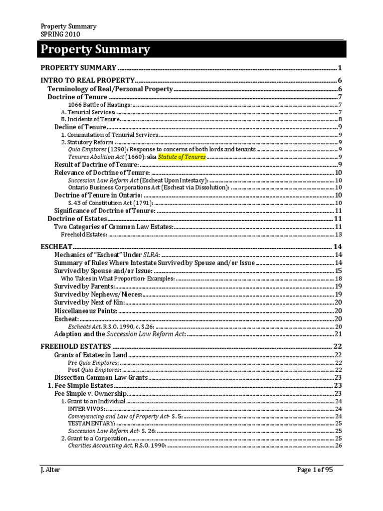 Property Summary - Spring 2010 | PDF | Fee Simple | Trust Law