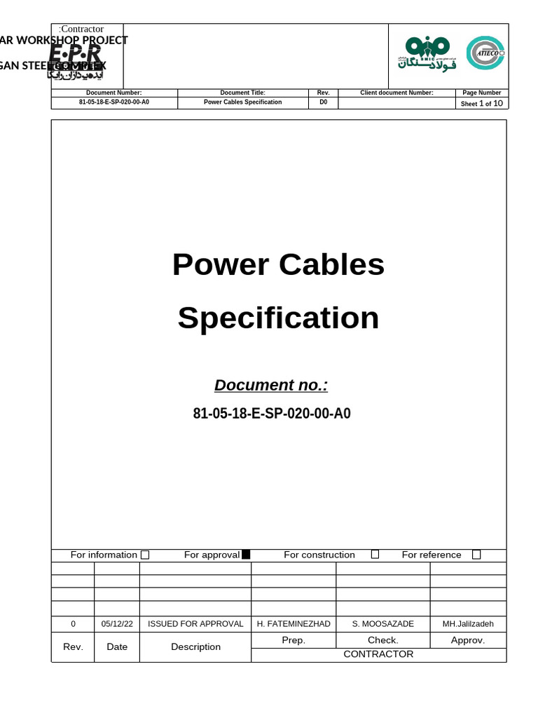 Power Cables Specification | PDF | Specification (Technical Standard ...