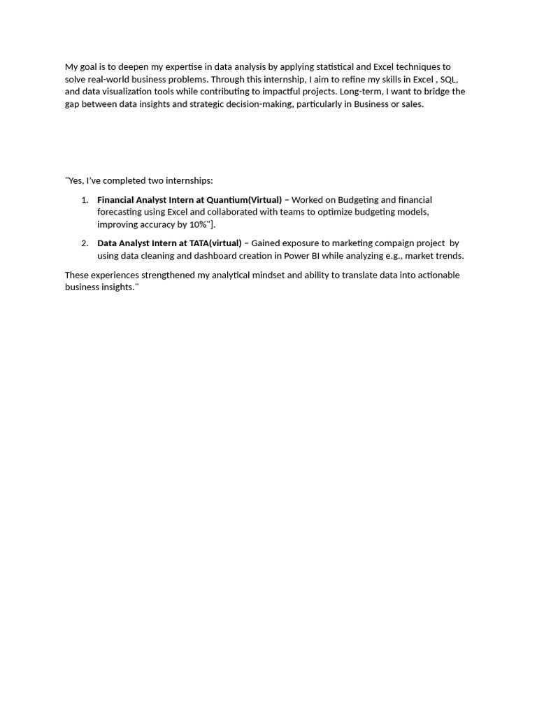 Answer To Internship Question | PDF