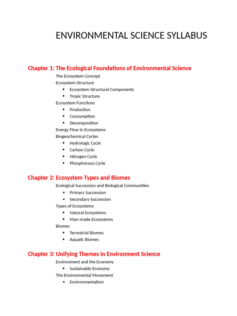 Topics For Environmental Science | PDF | Ecosystem | Sustainability