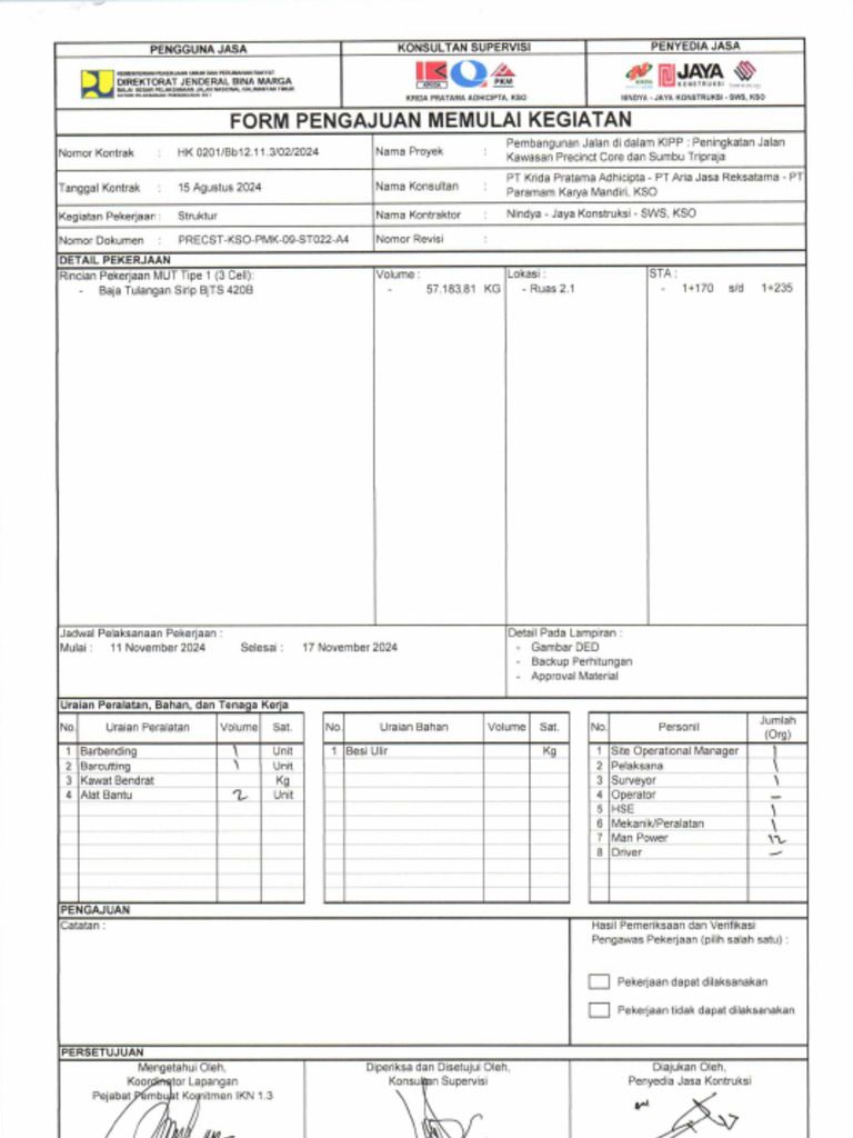 Precst-kso-pmk-09-St022-A4 Baja Tulangan Sirip Bjts 420b Mut 1 Ruas 2.1 Sta 1+170 - 1+235 | PDF