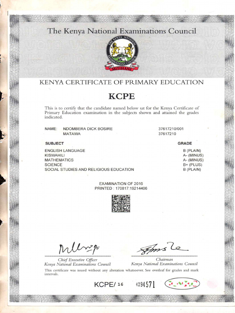 Kenya Certificate of Primary Education | PDF
