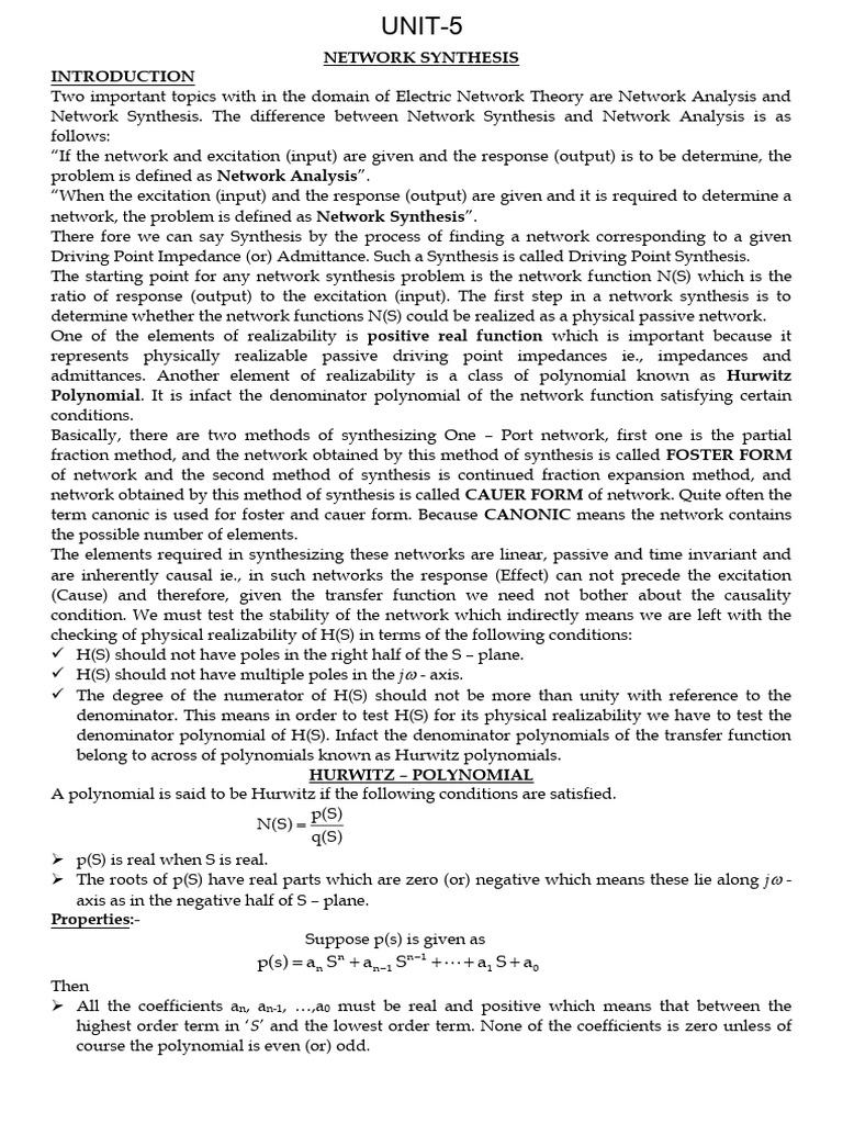 Network Analysis & Synthesis | PDF | Polynomial | Network Analysis (Electrical Circuits)