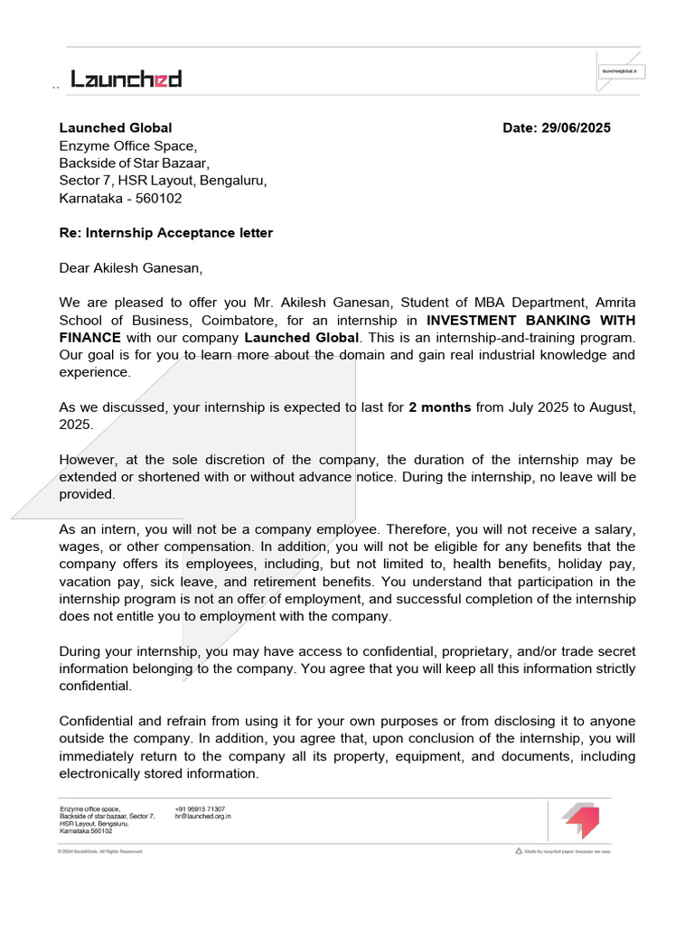 Akilesh Ganesan - Seat Allotment Letter | PDF | Employment | Internship