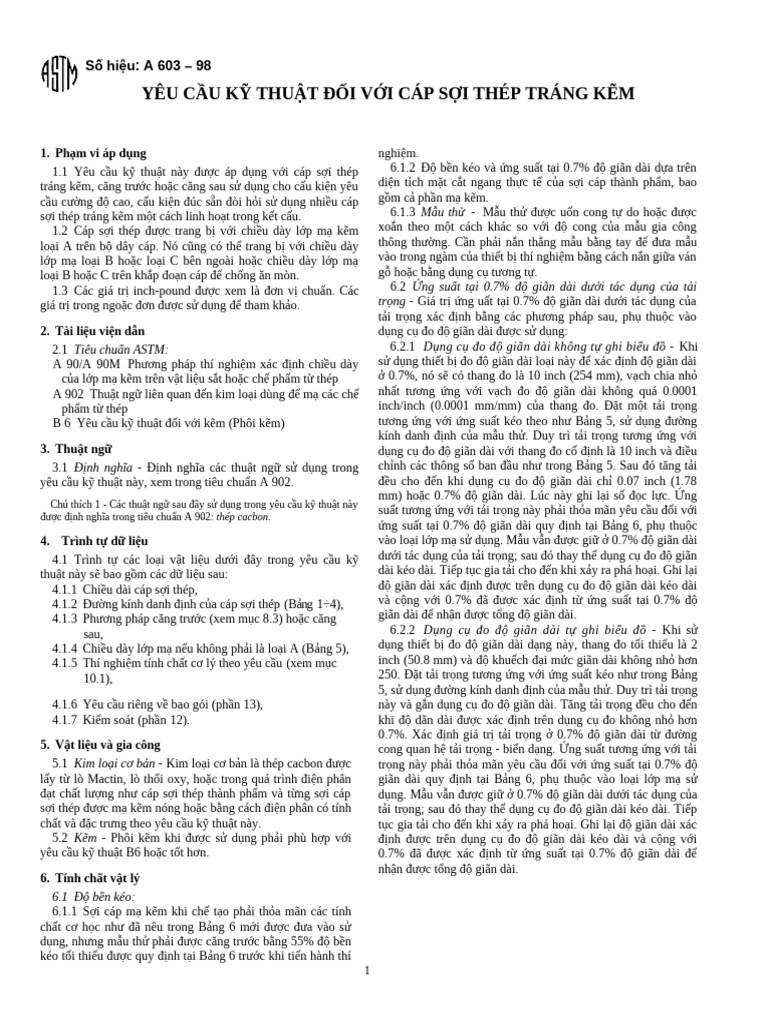 ASTM A603-98 - Yeu Cau KT Doi Voi Cap Thep | PDF