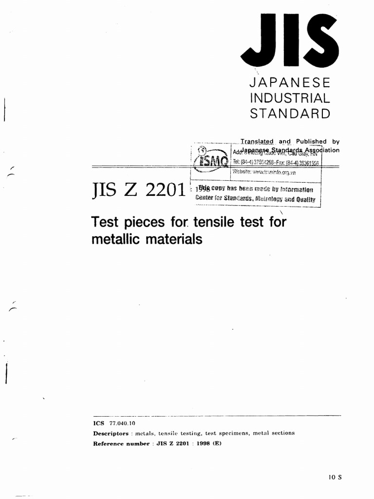 JIS Z 2201-1998 Test Pieces For Tensile Test For Metallic Materials ...