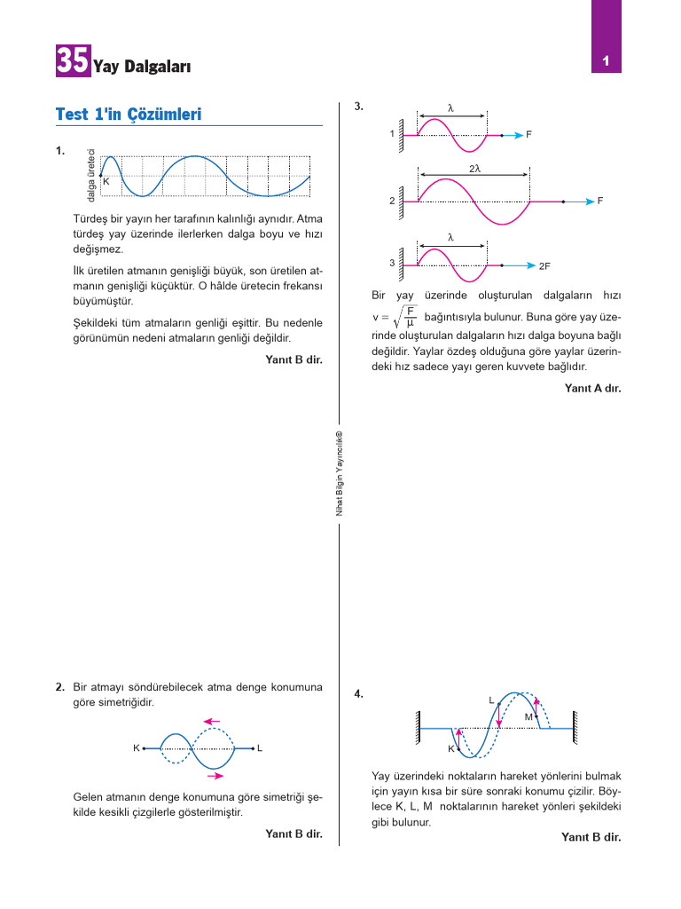 Yay Dalgaları: Test 1'in Çözümleri | PDF