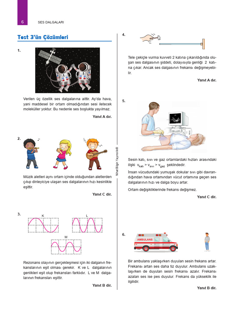 Test 3'ün Çözümleri: Ses Dalgalari | PDF