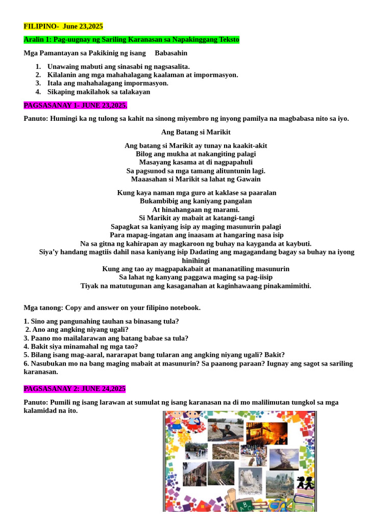 Pagsasanay in Filipino | PDF