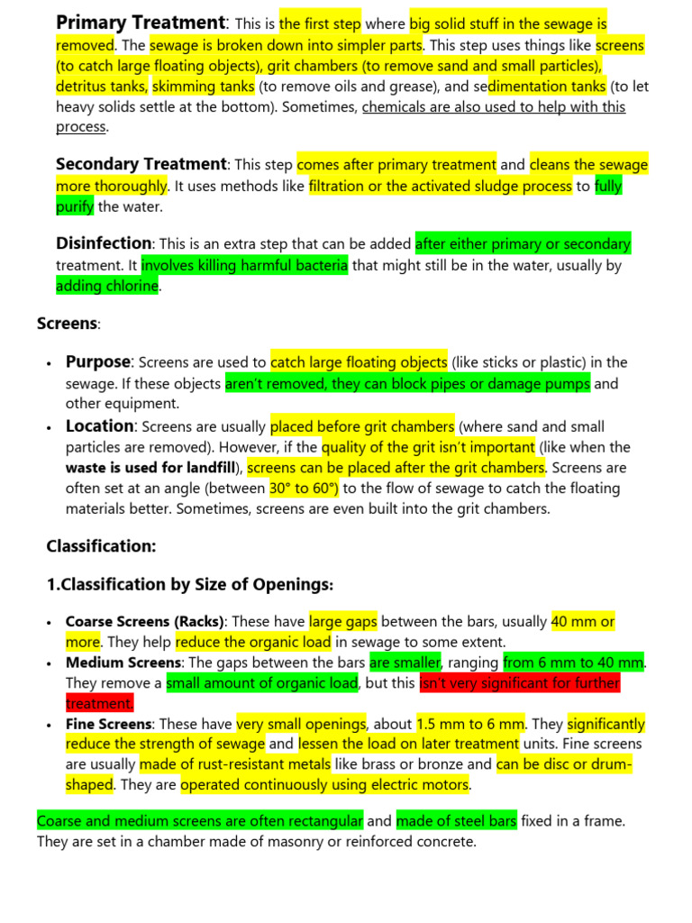 Primary Treatment of Sewage | PDF | Sewage Treatment | Water Treatment