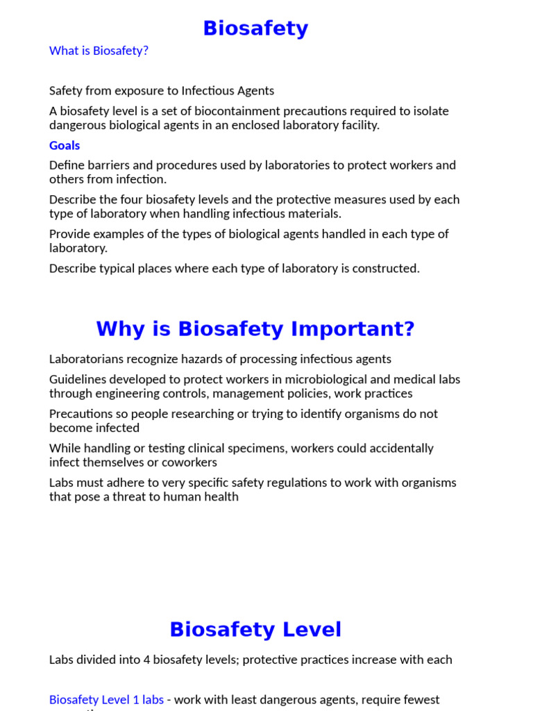 Overview of Biosafety Levels | PDF | Infection | Immunology