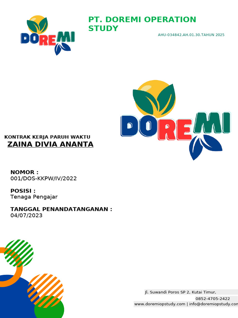 Kontrak Kerja Doremi Zaina Divia Ananta | PDF