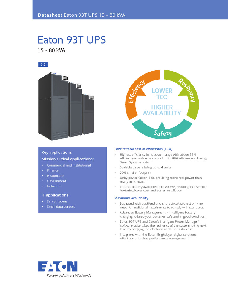 Eaton 93t Ups Datasheet | PDF | Alternating Current | Electricity