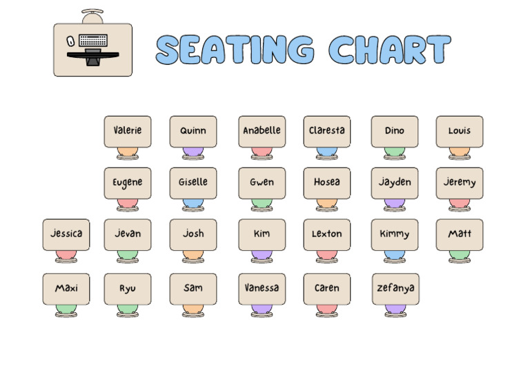 Seating Chart Printable Document in Colorful Illustrated Style | PDF