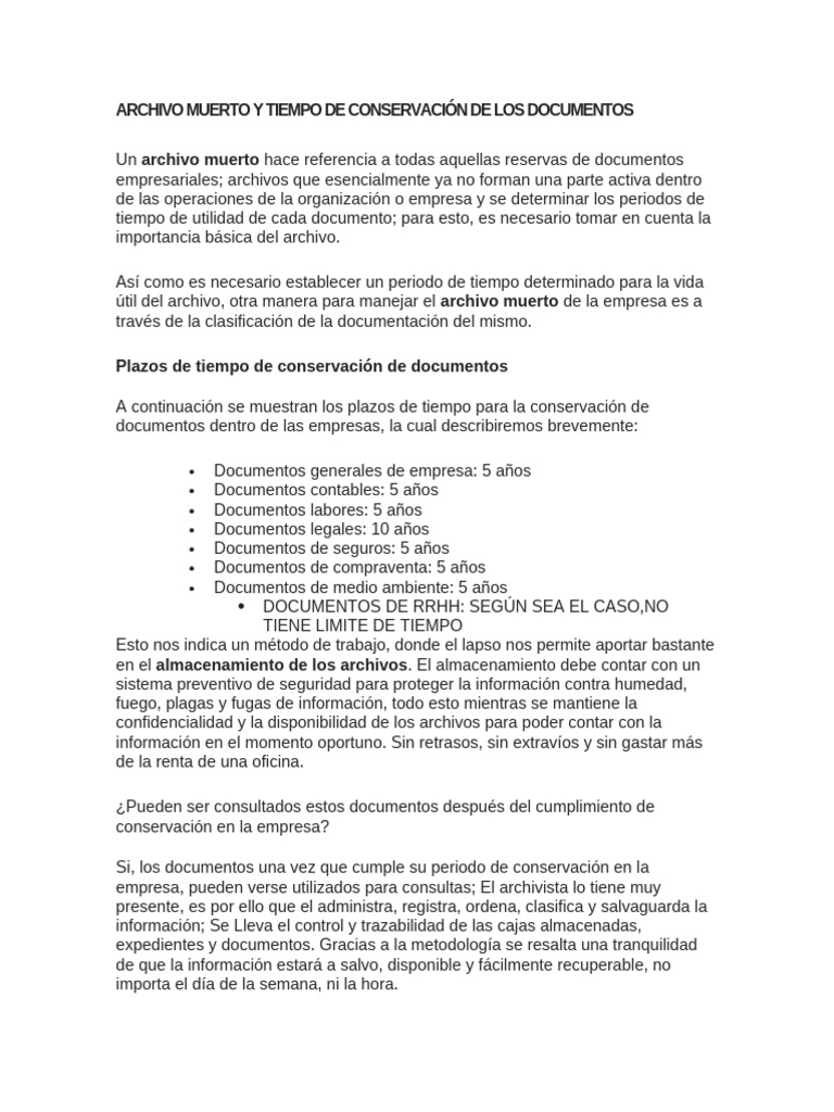 Act. 10 Archivos Muertos y Tiempo de Conservación de Los Documentos | PDF | Gestión de registros