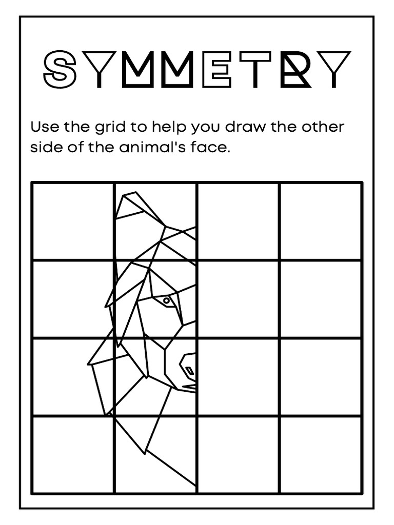 Symmetry Geometric Animals Mathematics Worksheet in Grayscale Lined ...