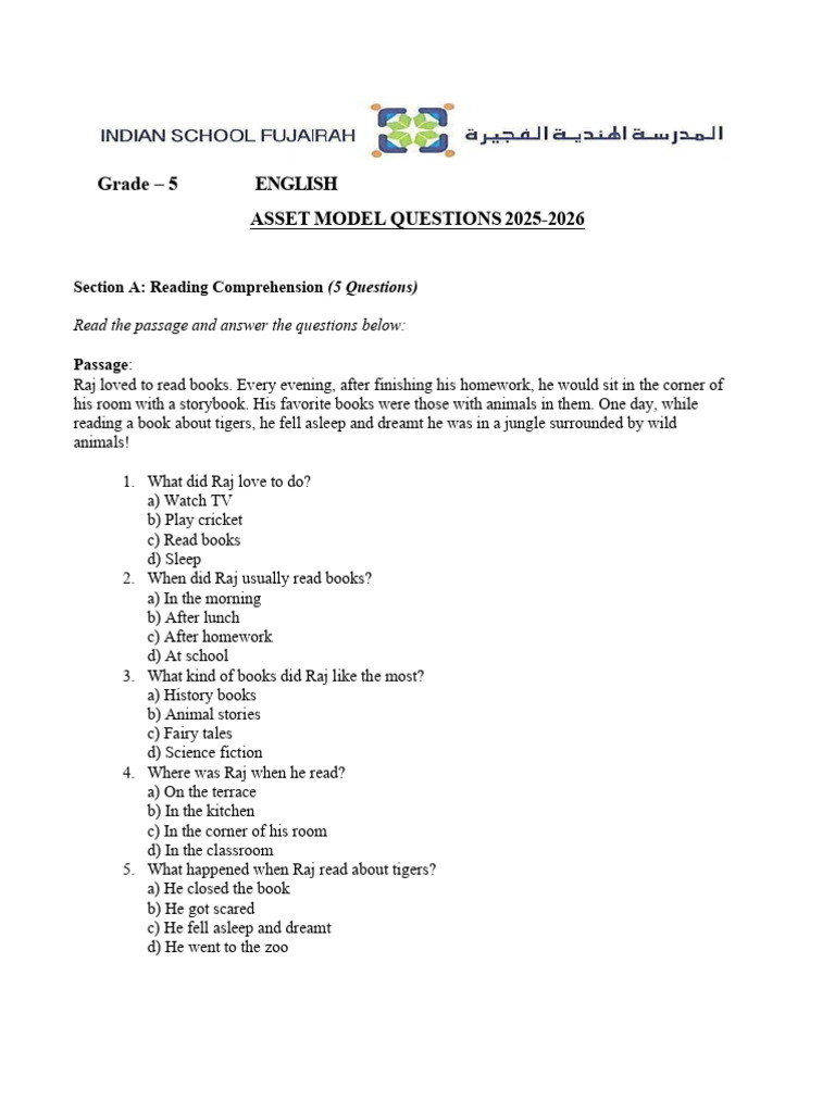 Grade 5 English Model Questions 2025 | PDF | Language Mechanics ...