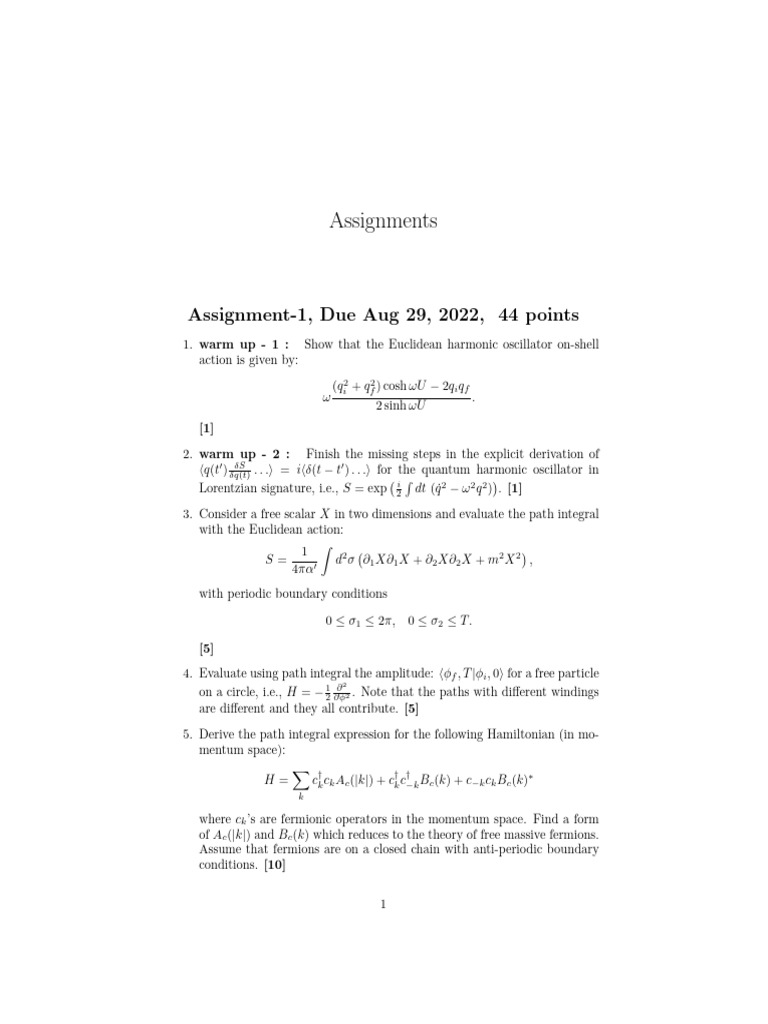 QFT Assignment | PDF | Hamiltonian (Quantum Mechanics) | Mathematical Physics