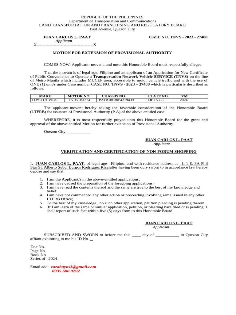Motion For Extn of Pa Juan Carlos L. Paat | PDF | Legal Procedure ...