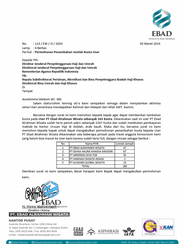 Permohonan Penambahan Kuota User-1 | PDF
