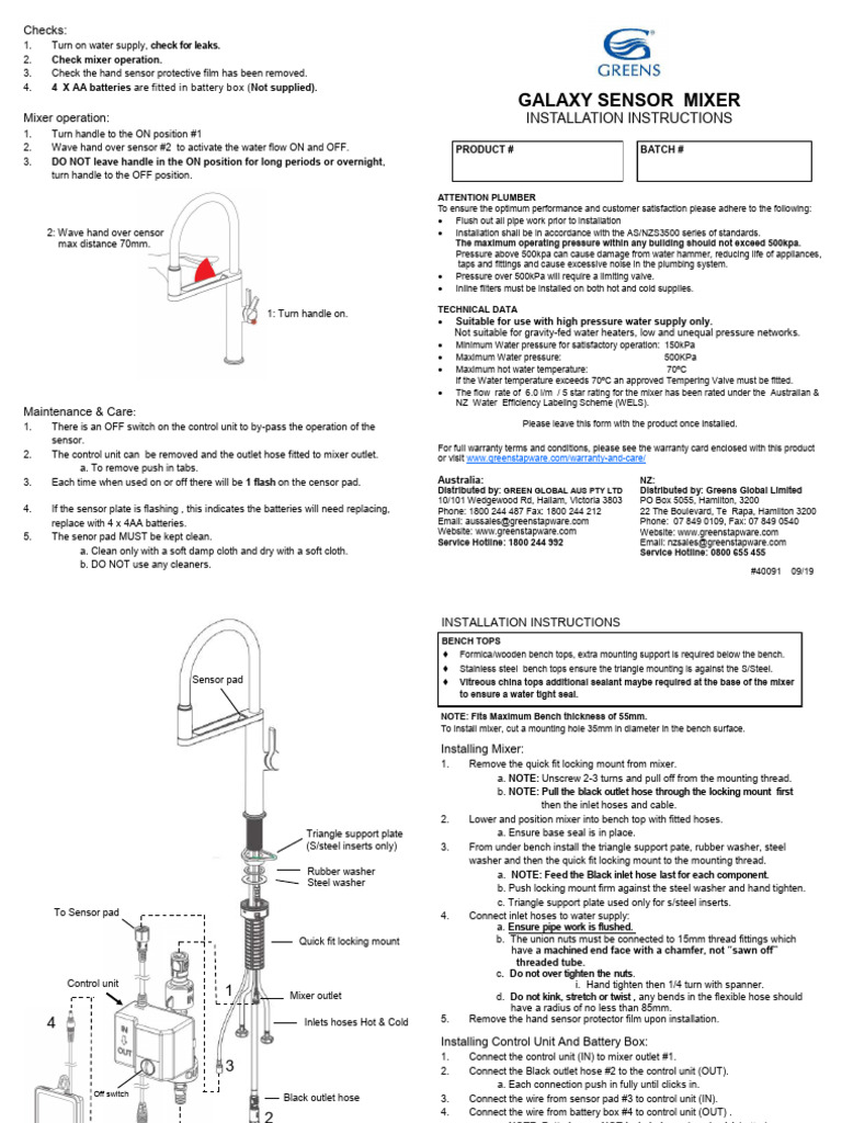 Galaxy Sensor Mixer Installation Guide | PDF | Water Heating ...