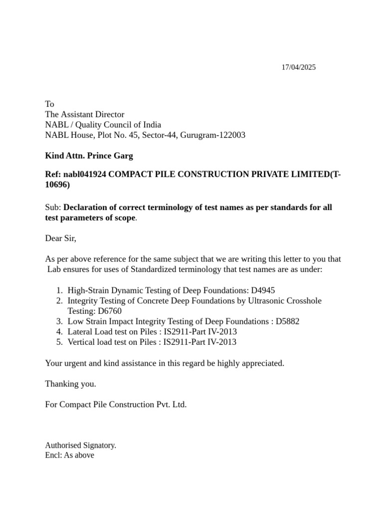 Declaration Letter of Correct Terminology NABL | PDF