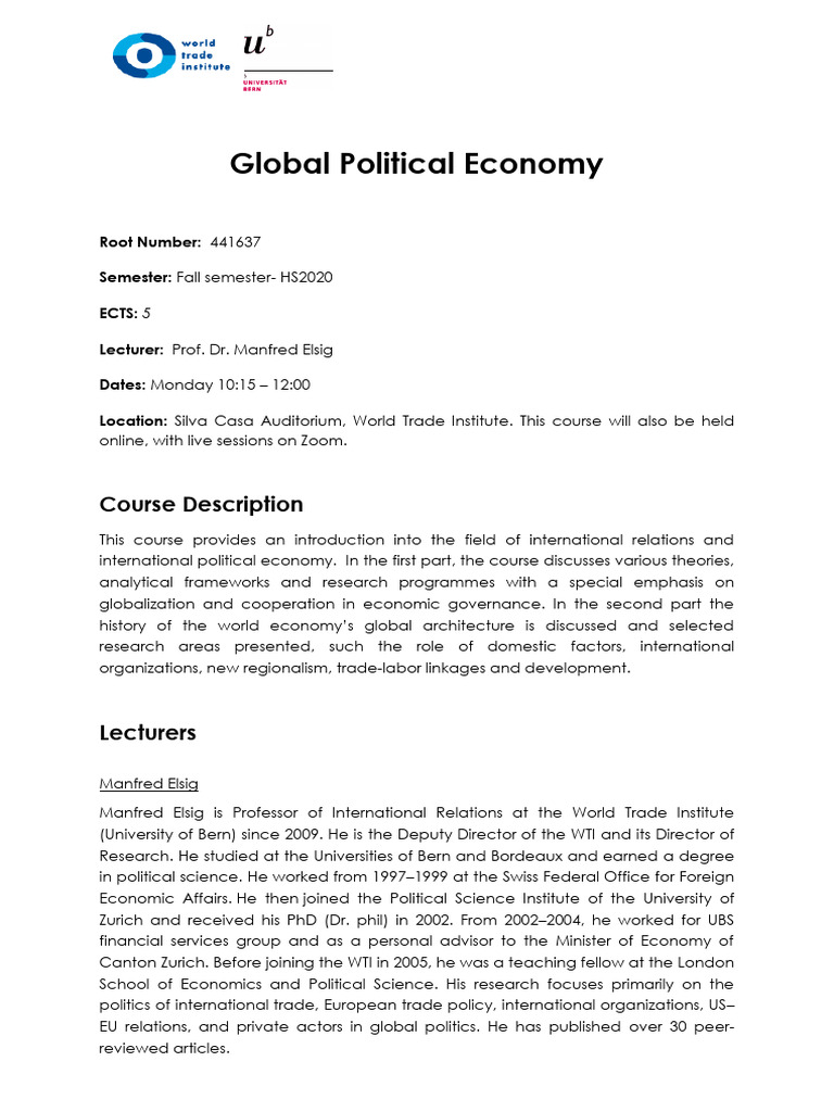 Global Political Economy Course Overview | PDF | World Trade ...