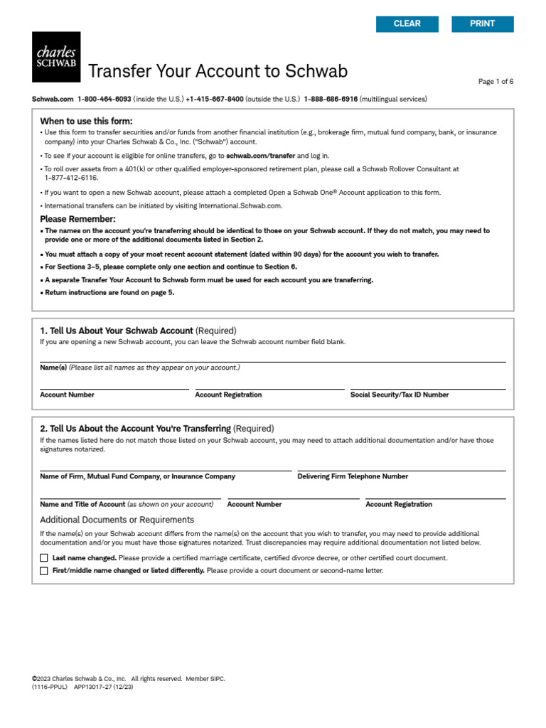Transfer Your Account to Schwab Form | PDF | Dividend | Individual ...