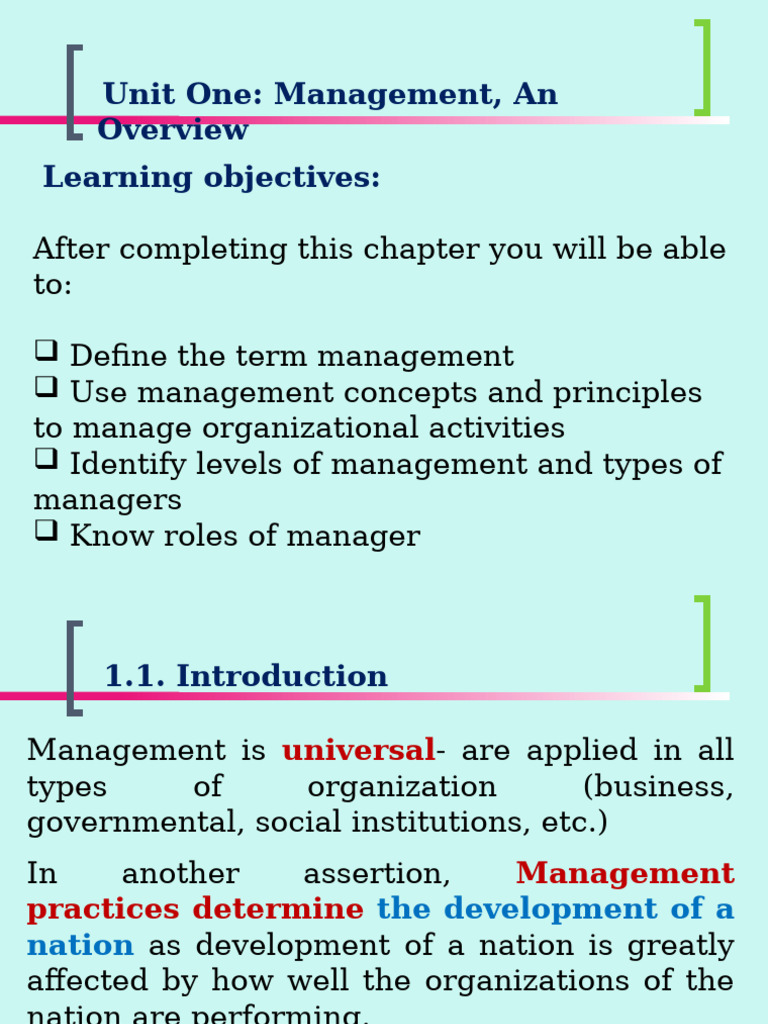 Overview of Management Principles | PDF | Skill | Goal