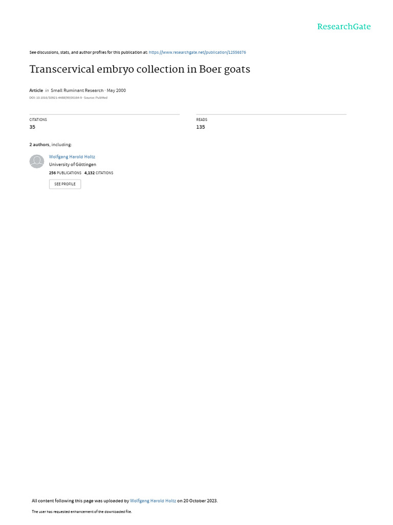 Transcervical Embryo Collection in Boer Goats | PDF