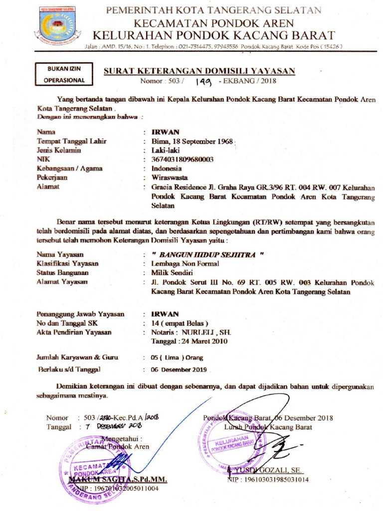 Surat Domisili LPK | PDF
