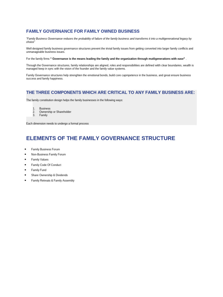 Family Governance for Business Success | PDF | Governance | Family