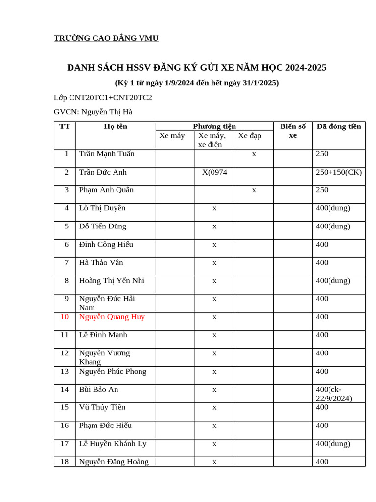 Danh Sách G I Xe | PDF