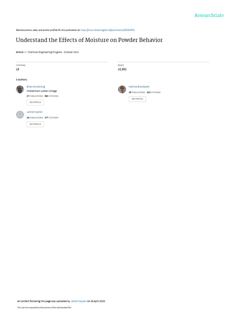 UnderstandtheEffectsofMoistureonPowderBehavior Oct2014 CEP | PDF | Density | Humidity