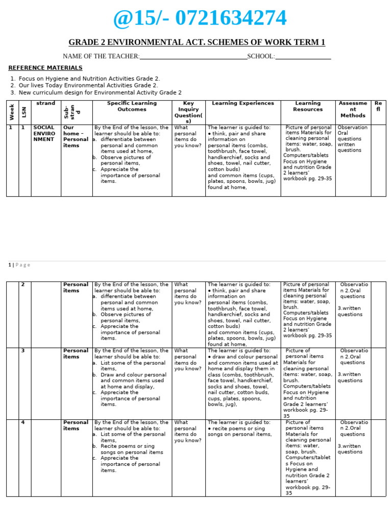 Grade 2 Term 1 Environmental Schemes | PDF | Waste