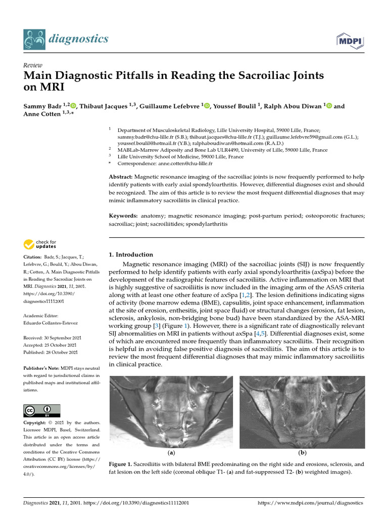 Main Diagnostic Pitfalls in Reading The Sacroiliac Joints On MRI | PDF ...
