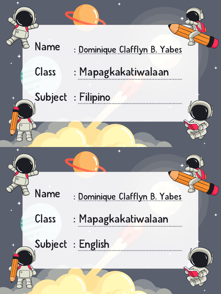 Grey White Cute Simple Space Illustration Name Label | PDF