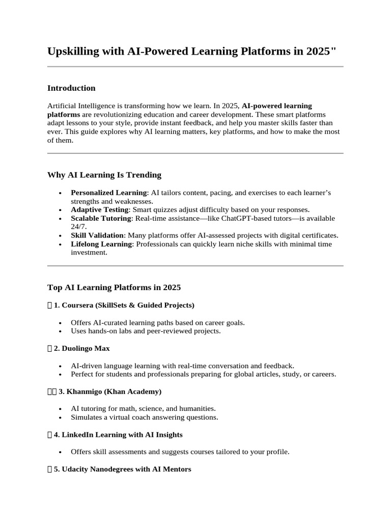 Upskilling With AI-Powered Learning Platforms in 2025 | PDF ...