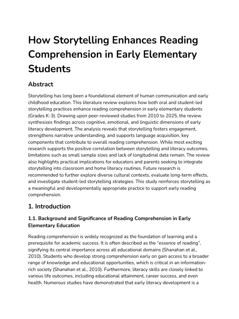 Worksheetzone Research: How Storytelling Enhances Reading Comprehension in Early Elementary ...