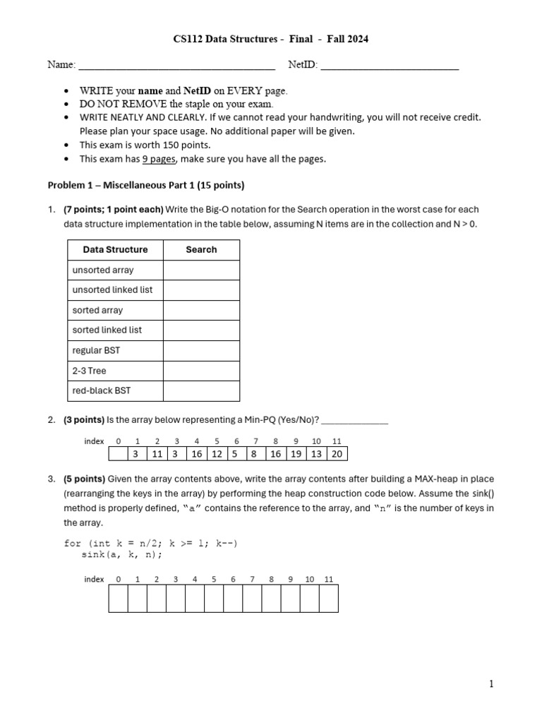 CS112 Final Exam: Data Structures Solutions | PDF | Vertex (Graph ...