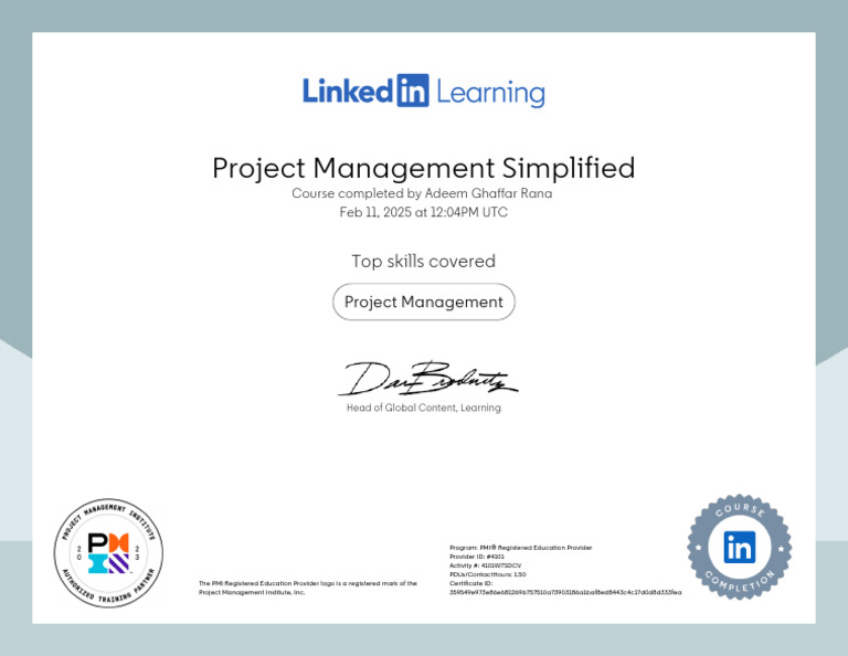 CertificateOfCompletion - Project Management Simplified | PDF