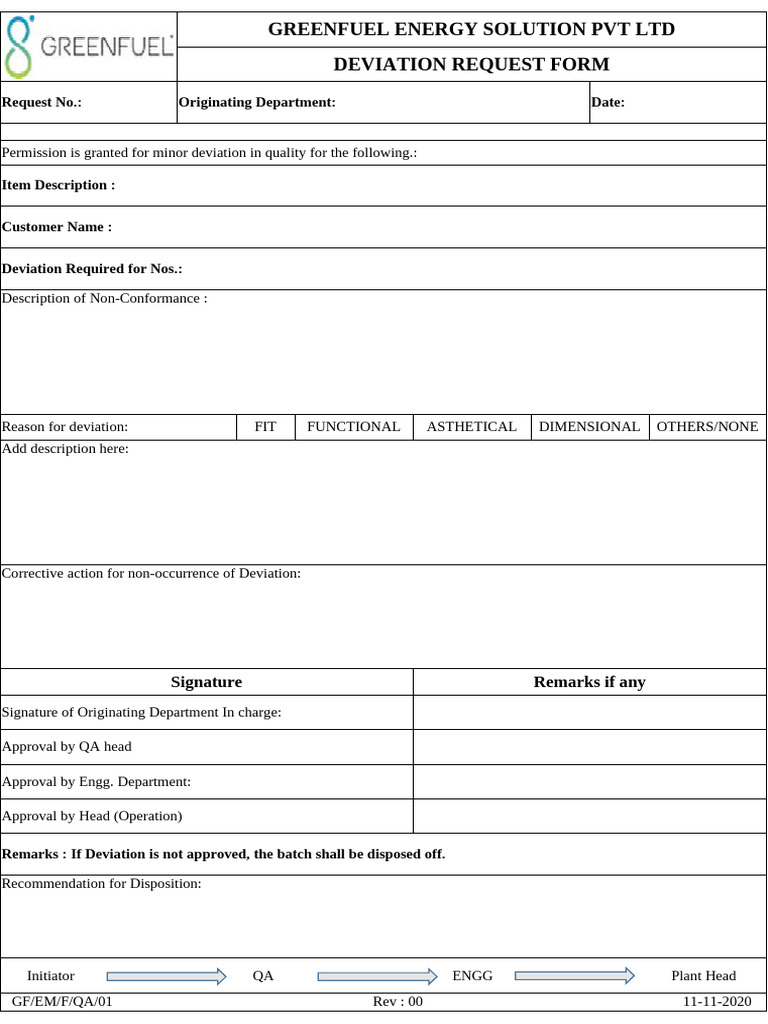 Deviation Request Form Template | PDF