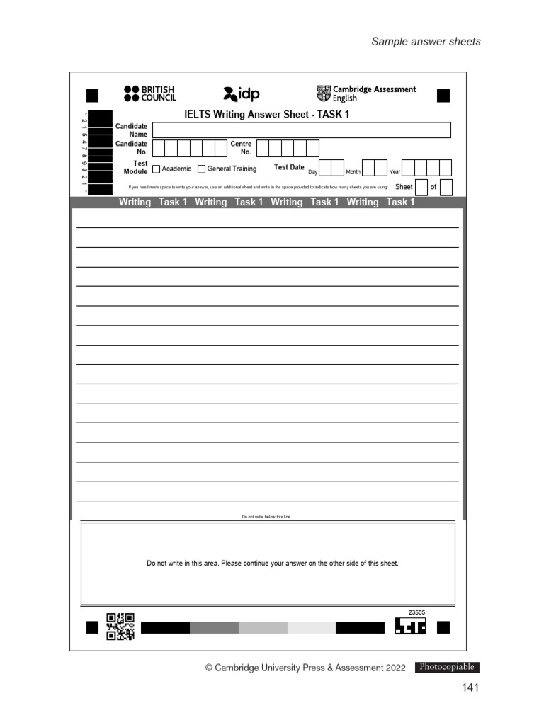 IELTS Writing Task 1 Answer Sheet | PDF | Educational Assessment And ...