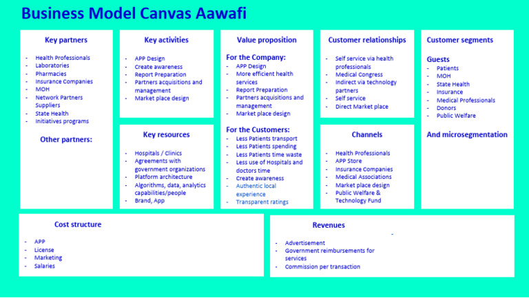 Business Model Canvas Aawafi V1.1 | PDF | Business Model | Hospital