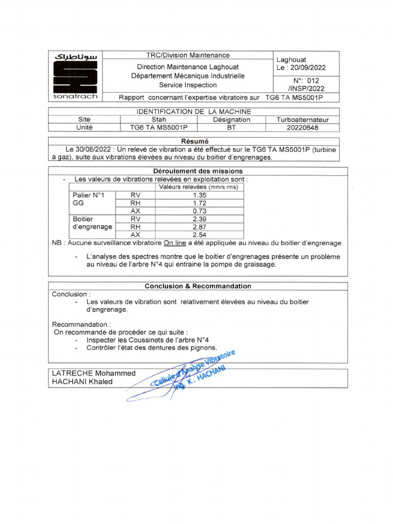 Rapport Technique TG Ta MS5001P | PDF